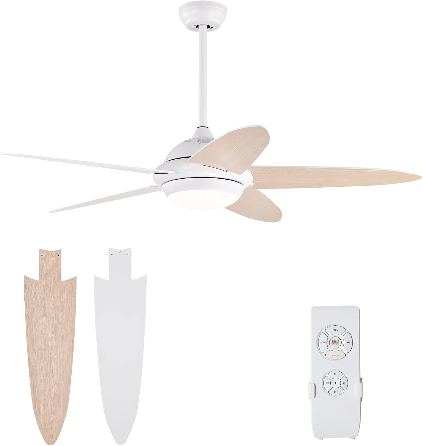 GOFLAME 52” Ceiling Fan with Lights, Modern Reversible Ceiling Fan with ...
