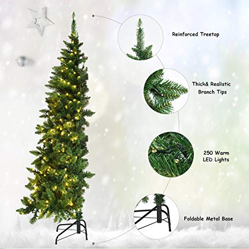 GOFLAME 5ft Prelit Christmas Half Tree, Artificial Half-Shape Christmas ...