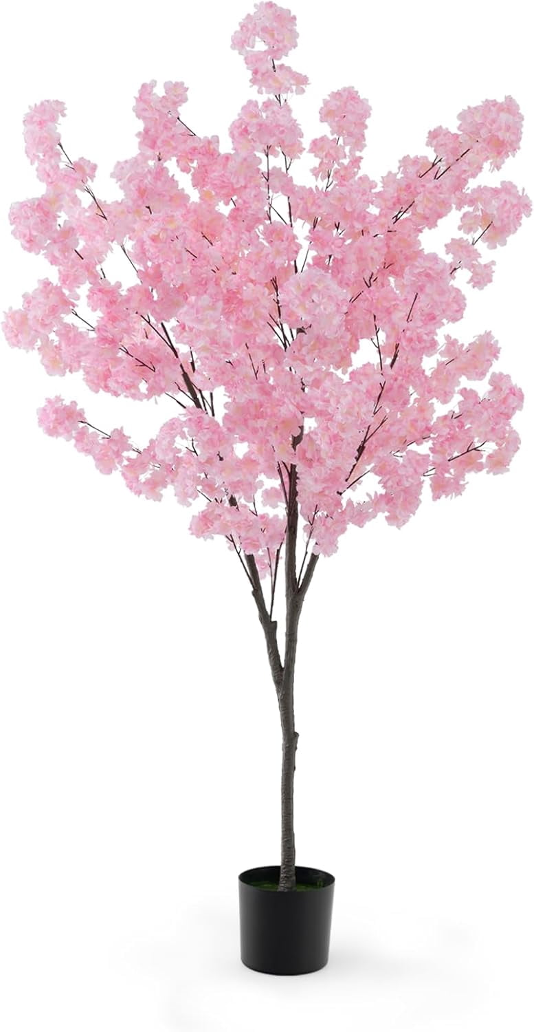 GOFLAME 6.5FT Artificial Cherry Blossom Tree, Faux Pink Cherry with ...