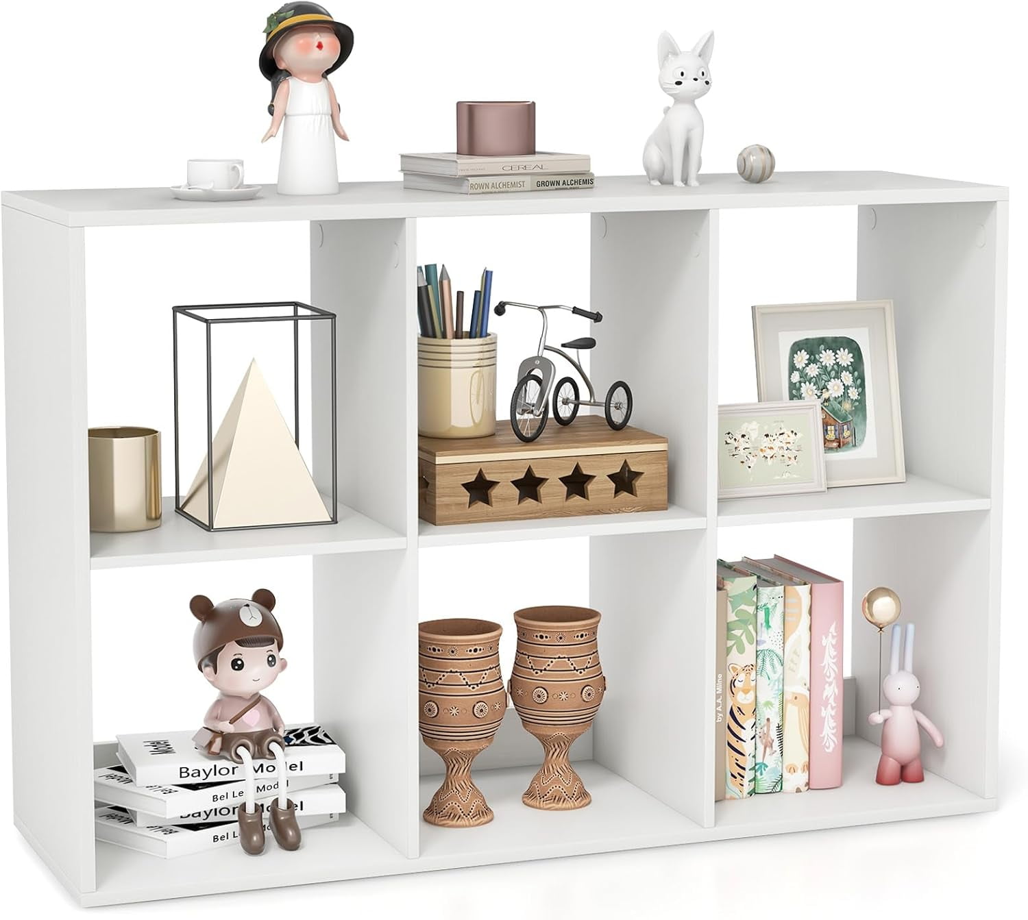 GOFLAME 6-Cube Bookcase, Bookshelf with Storage, Open Back, Bottom ...