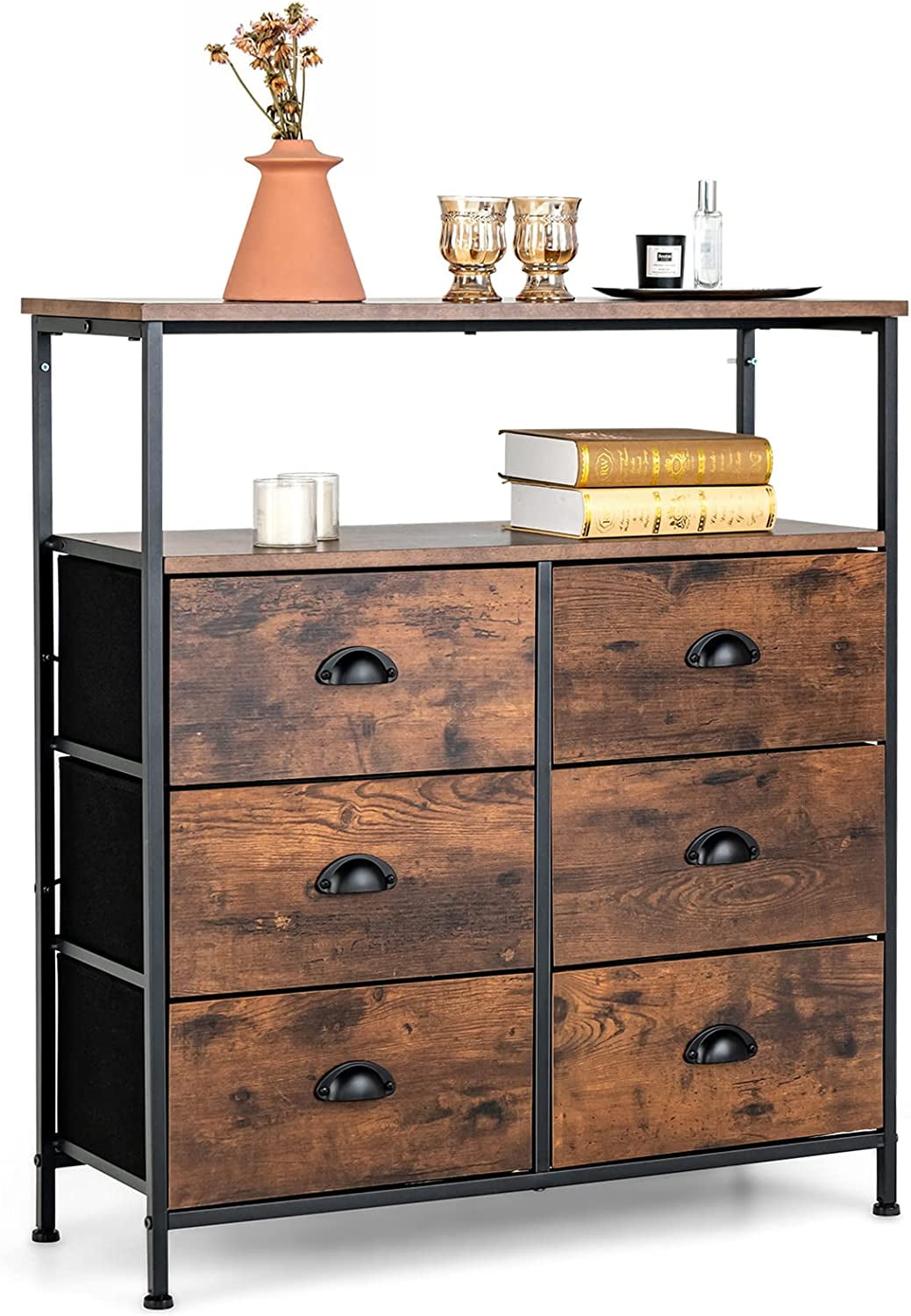 GOFLAME 6-Drawer Dresser with Shelf, Fabric Dresser with Steel Frame ...