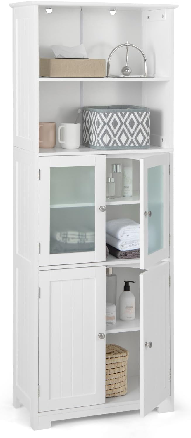 GOFLAME 64" Tall Bathroom Storage Cabinet, Freestanding Kitchen Pantry ...