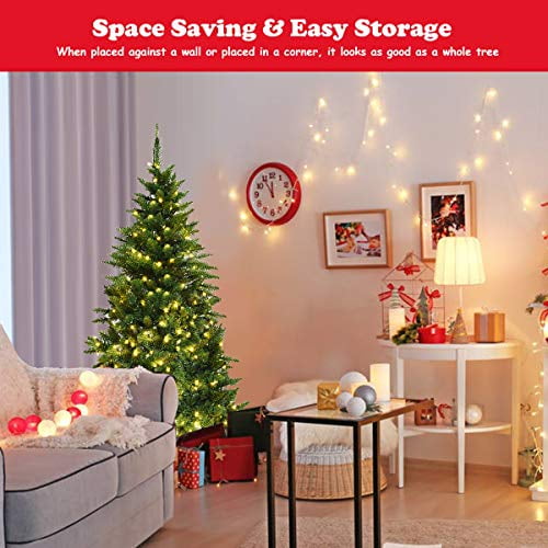 GOFLAME 6ft Prelit Christmas Half Tree, Artificial Half-Shape Christmas ...