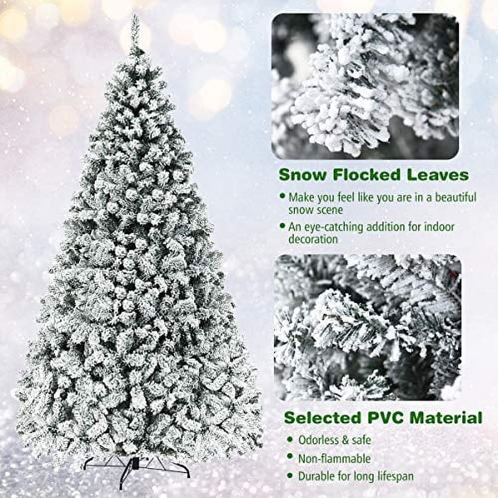 GOFLAME 7.5 FT Christmas Tree with Premium PVC Needles and 1010 Branch Tips, Pre-Lit Snow ...