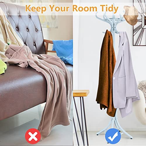 GOFLAME 73" Coat Rack Freestanding, Wooden Coat Tree with 12 Hooks and ...
