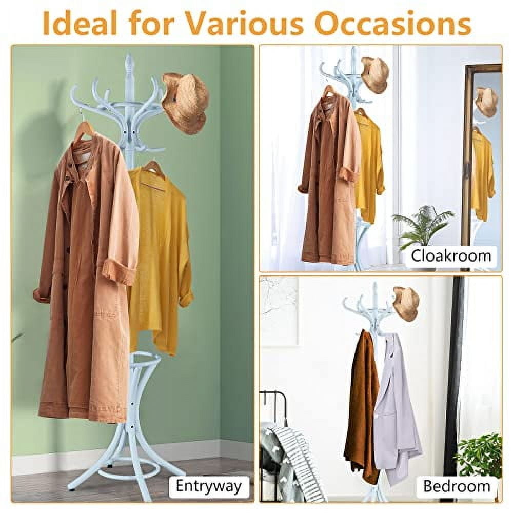 GOFLAME 73" Coat Rack Freestanding, Wooden Coat Tree with 12 Hooks and ...