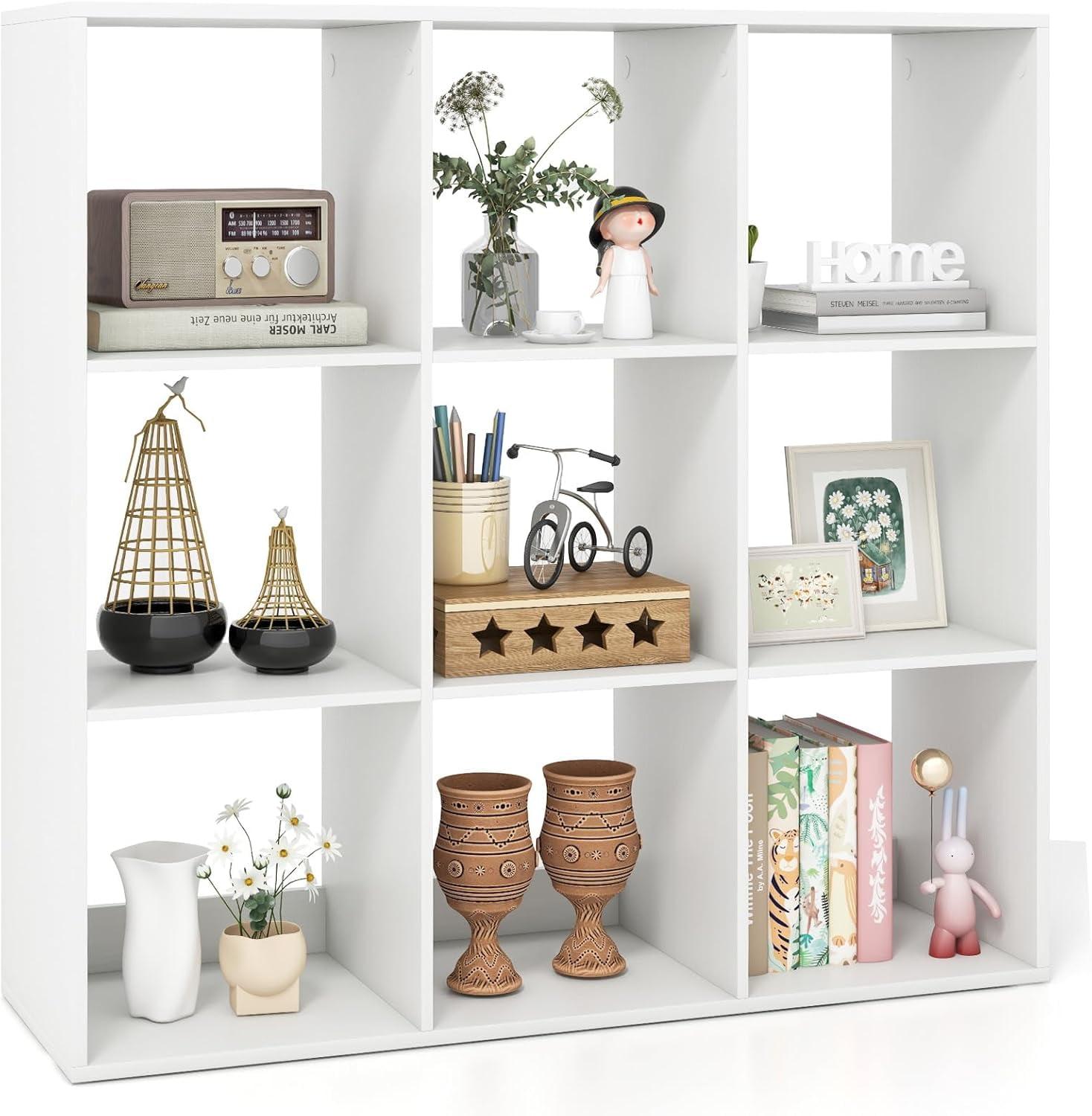 GOFLAME 9-Cube Bookcase, Bookshelf with Storage, Open Back, Bottom ...