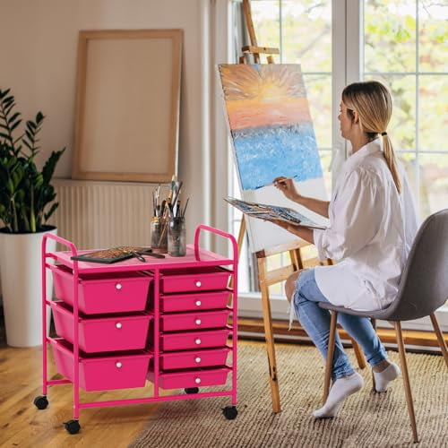 GOFLAME 9-Drawer Rolling Storage Cart, Mobile Utility Cart with ...