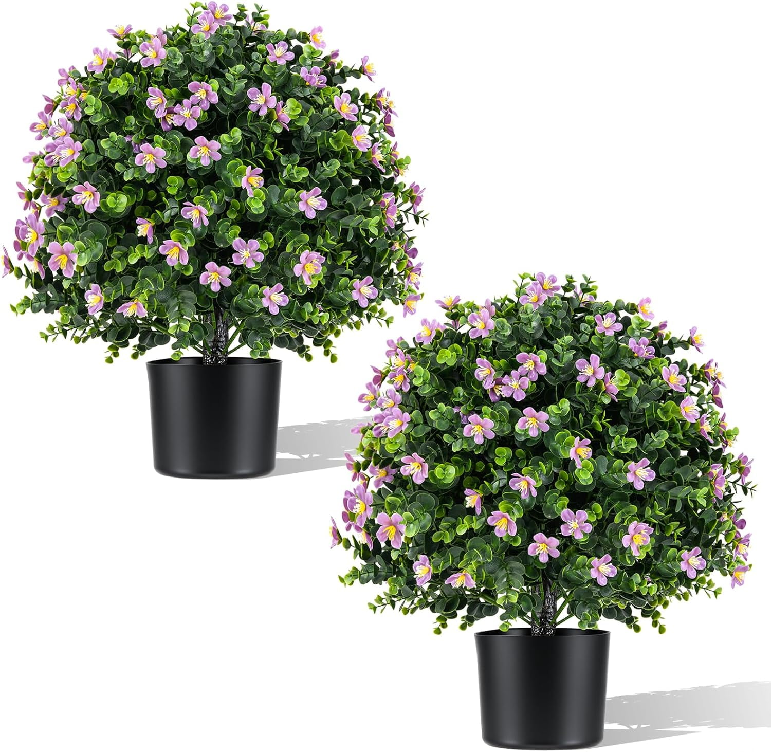 GOFLAME Artificial Boxwood Topiary Ball Tree Set of 2, Faux Potted Tree ...