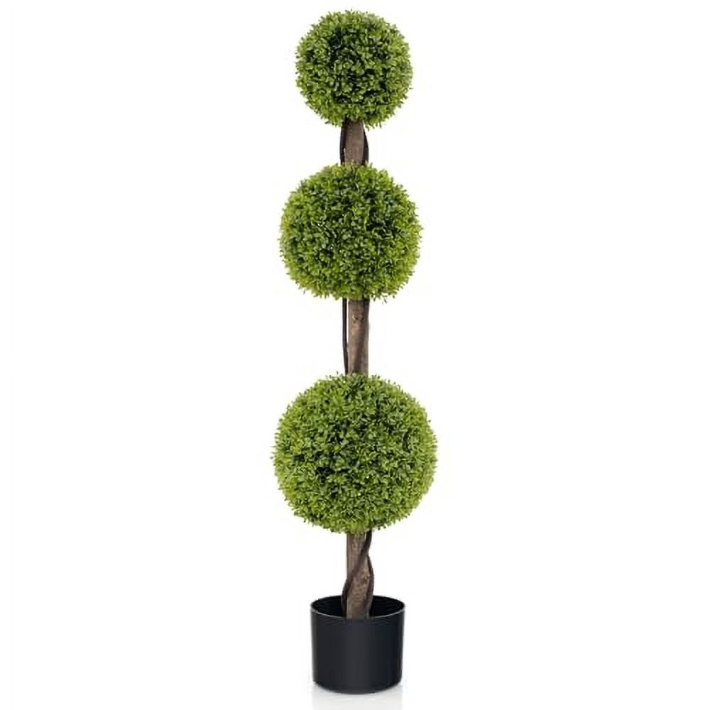 GOFLAME Artificial Boxwood Topiary Tree, 4FT Faux Triple Ball Topiary ...
