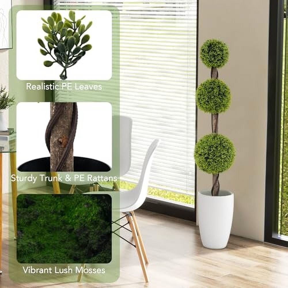 GOFLAME Artificial Boxwood Topiary Tree, 4FT Faux Triple Ball Topiary ...