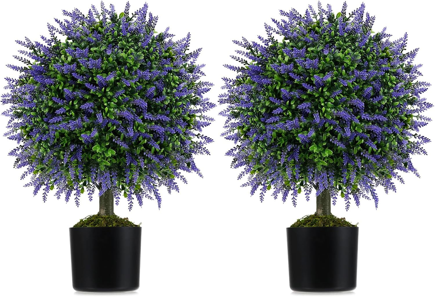 GOFLAME Artificial Lavender Topiary Ball Trees Set of 2, 23” Faux ...