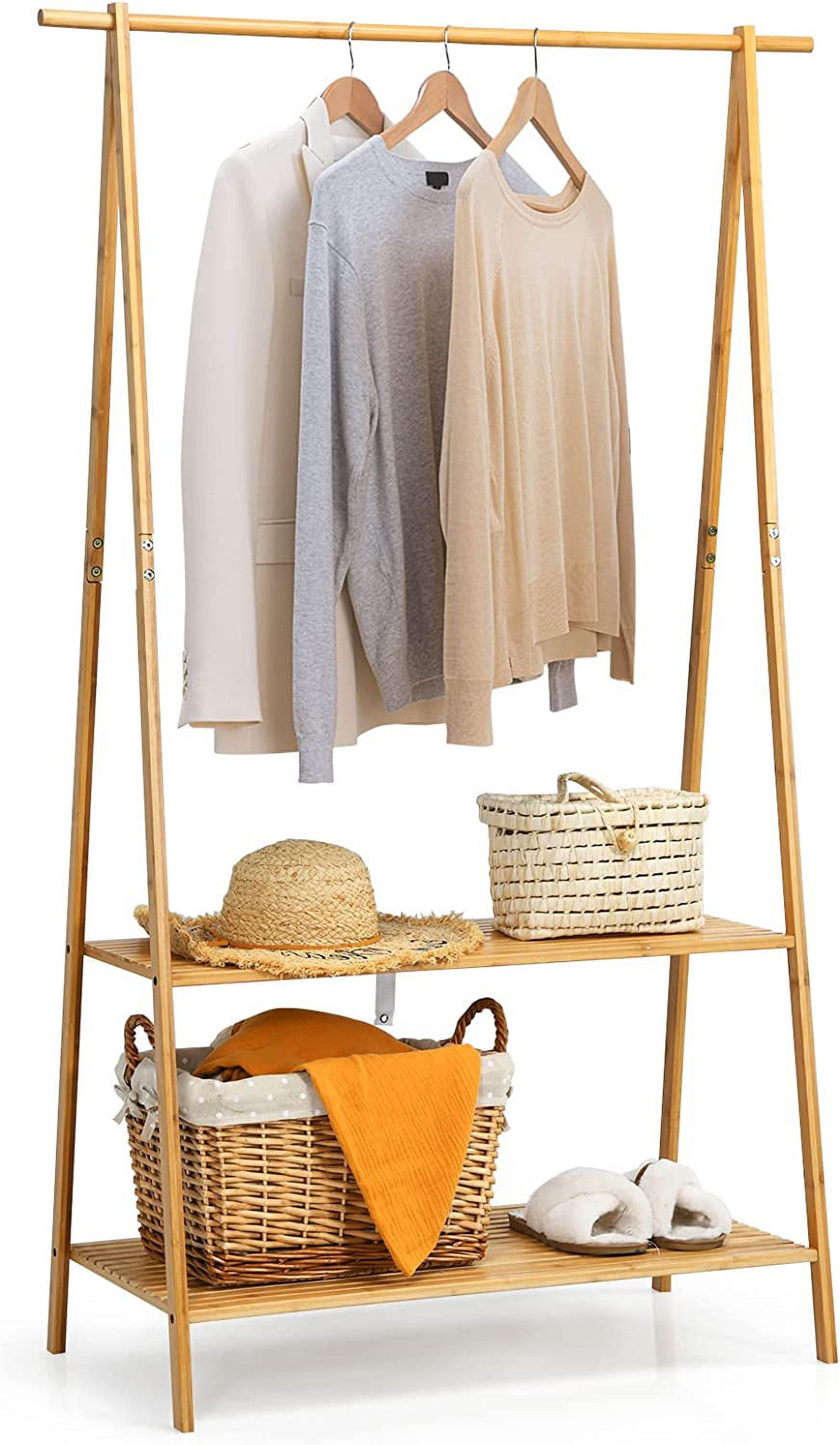 GOFLAME Bamboo Garment Rack, Freestanding Clothing Rack with Hanging ...