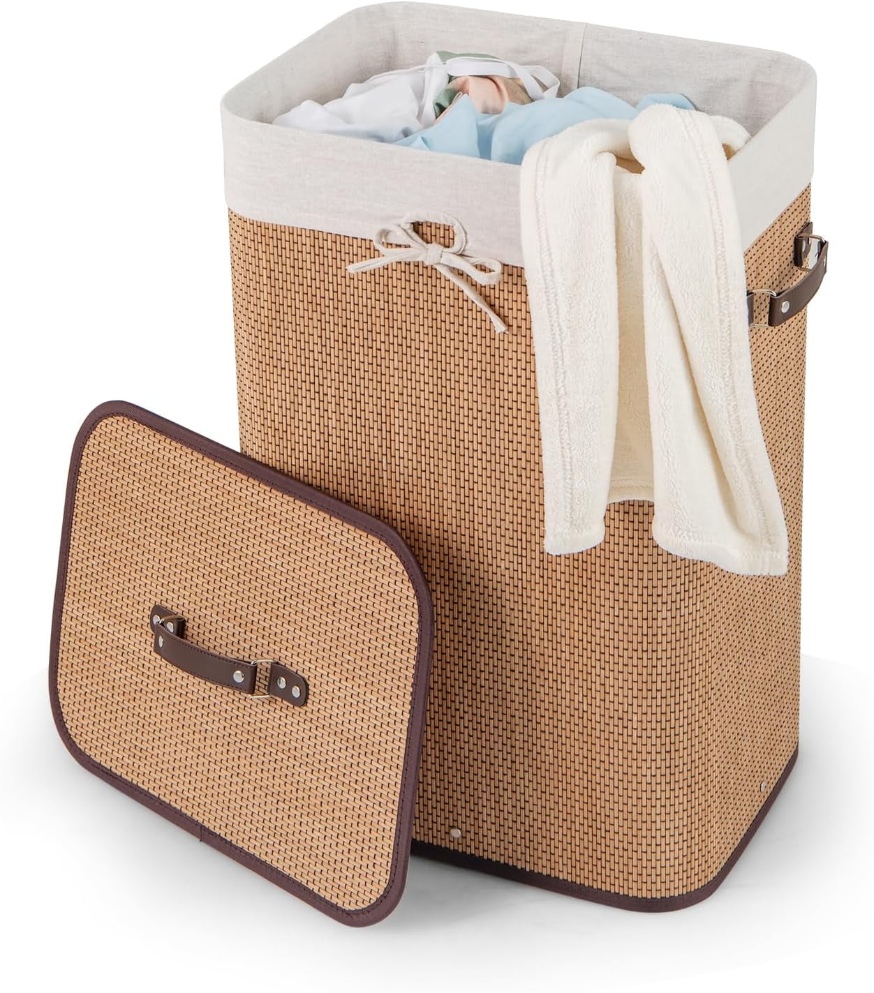 GOFLAME Bamboo Laundry Hamper Portable, Dirty Clothes Storage Basket ...