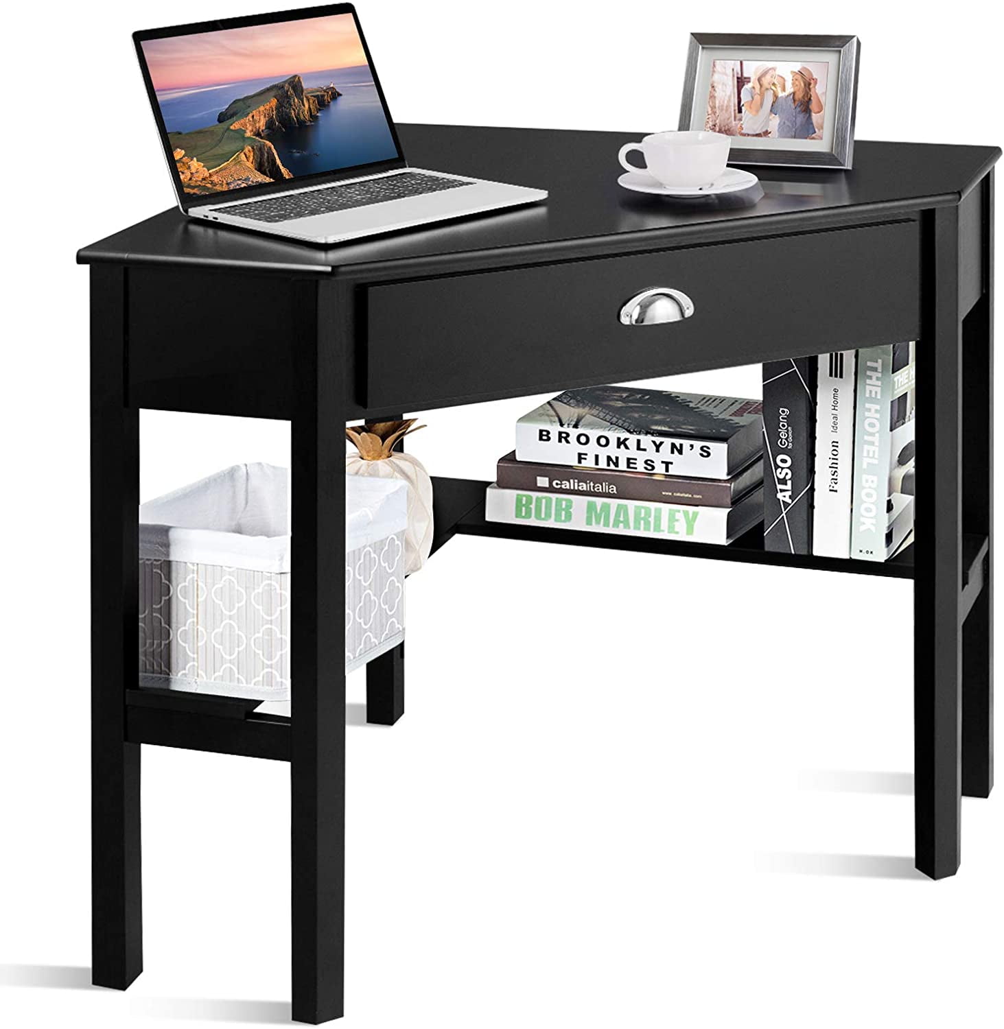 GOFLAME Computer Corner Desk, Wood Compact Home Office Writing ...