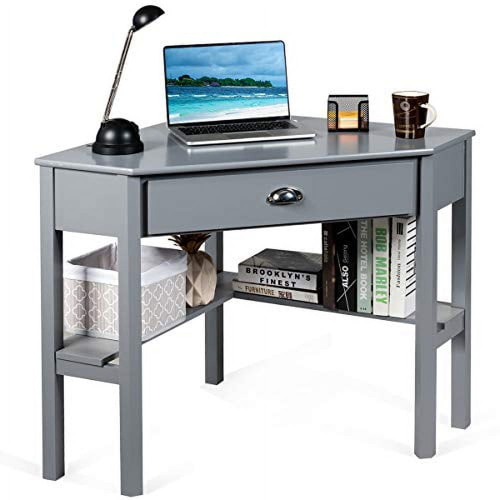GOFLAME Computer Corner Desk, Wood Compact Home Office Writing ...