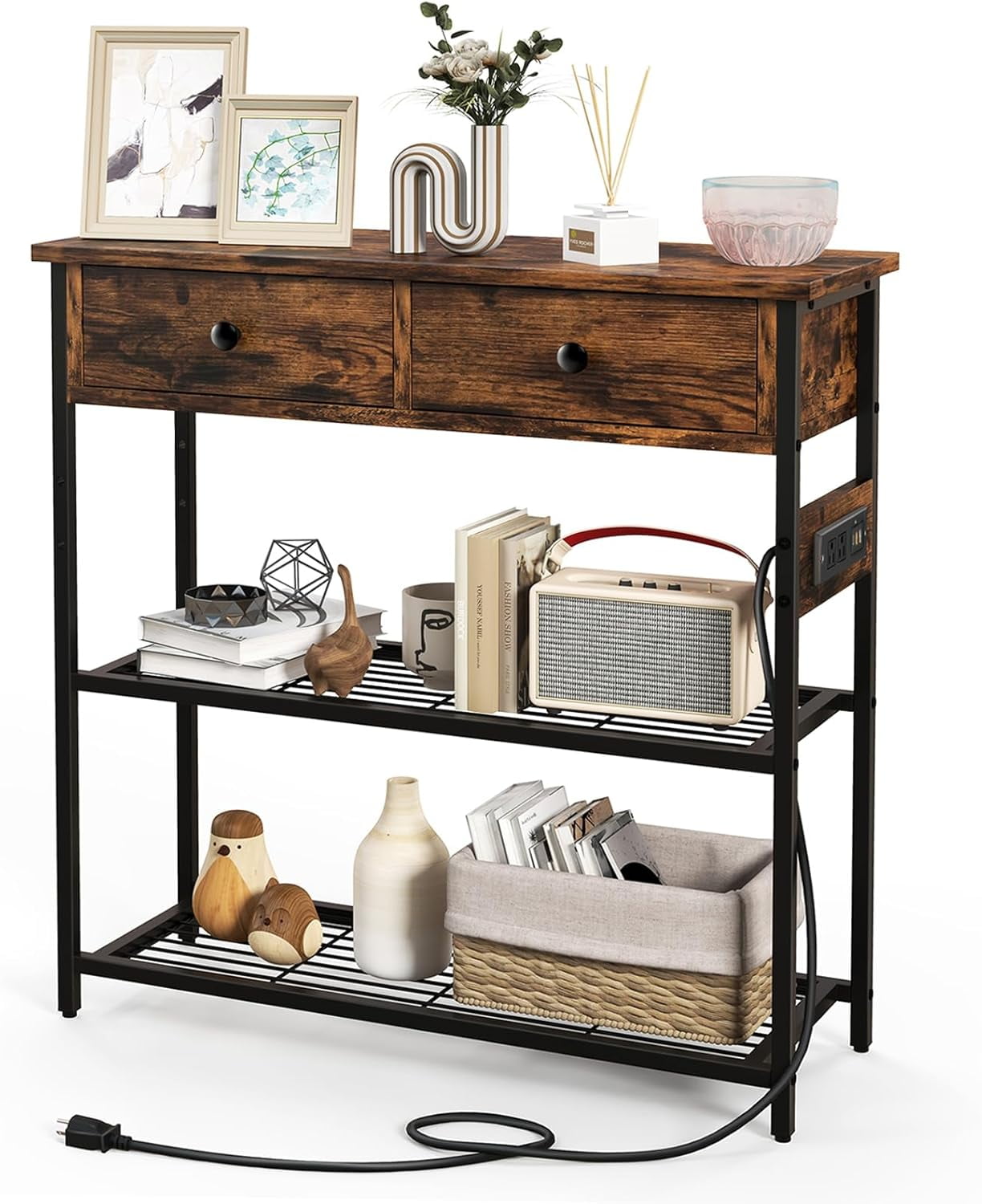 GOFLAME Console Table with Charging Station, Narrow Entryway Table with ...