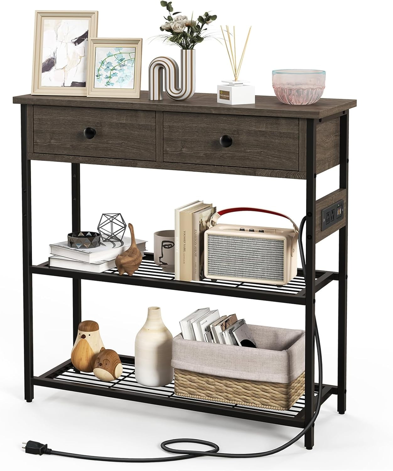 GOFLAME Console Table with Charging Station, Narrow Entryway Table with ...