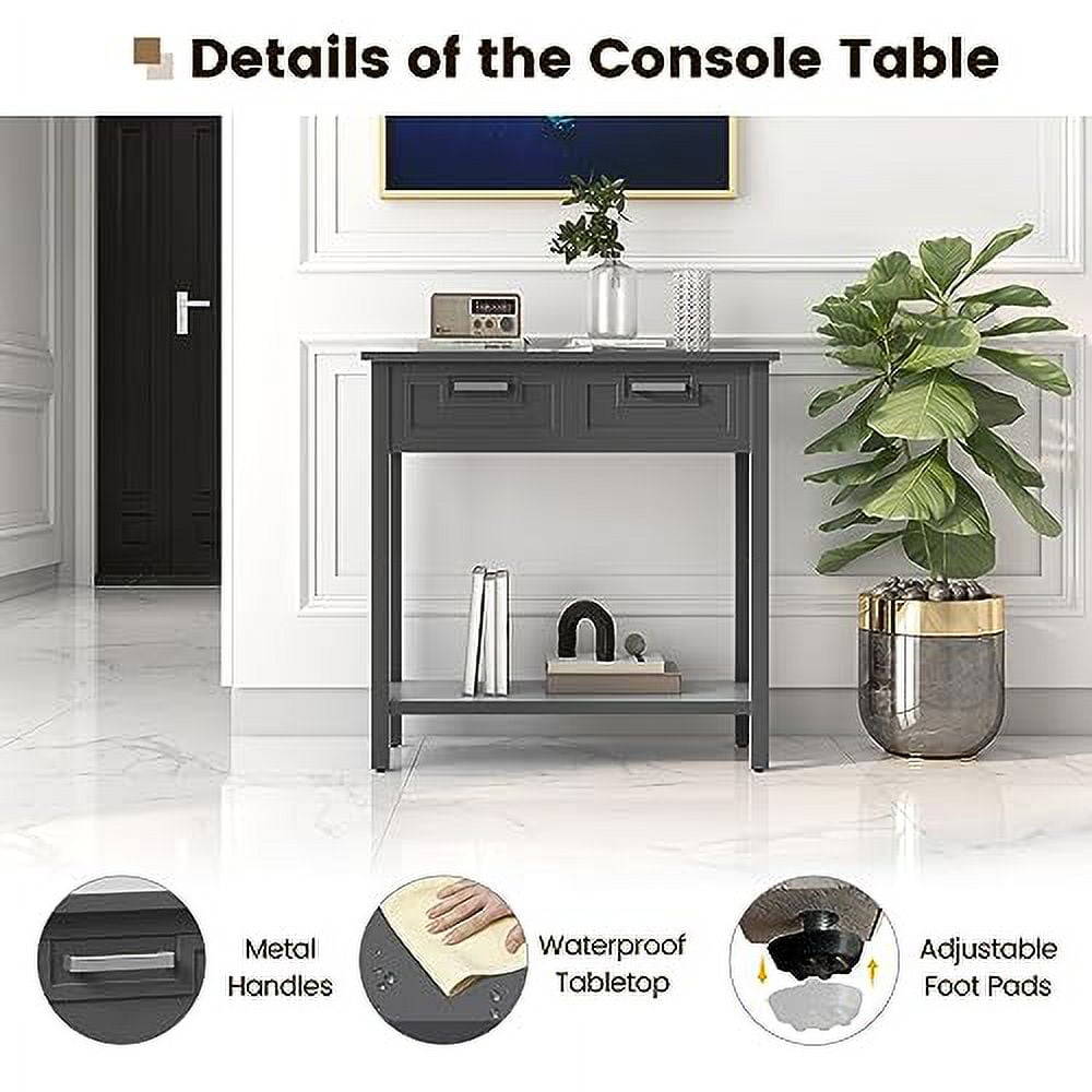 GOFLAME Console Table with Storage, Wooden Small Entryway Table with 2 ...