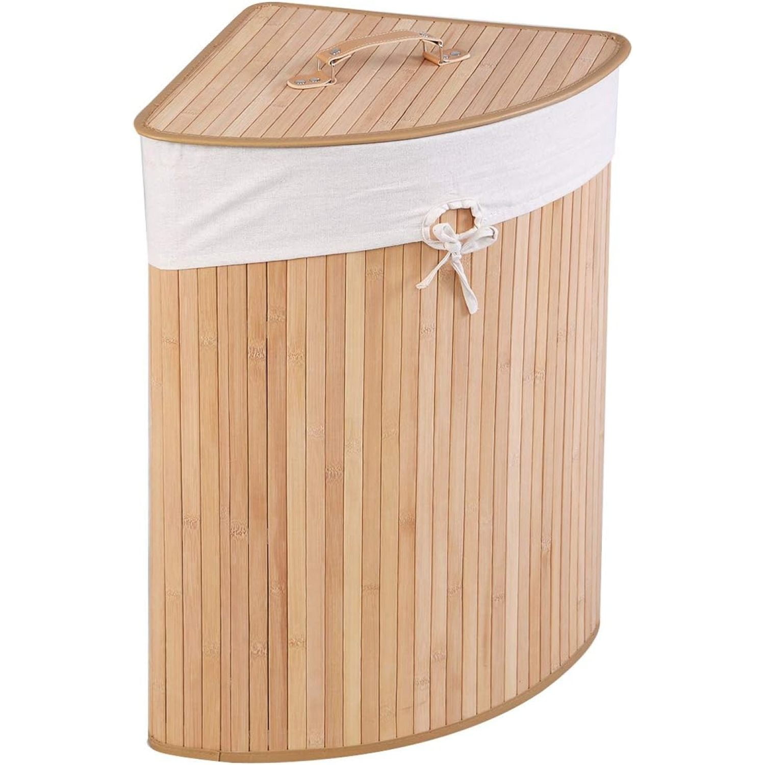 GOFLAME Corner Bamboo Laundry Hamper with Lid and Removable Liner ...