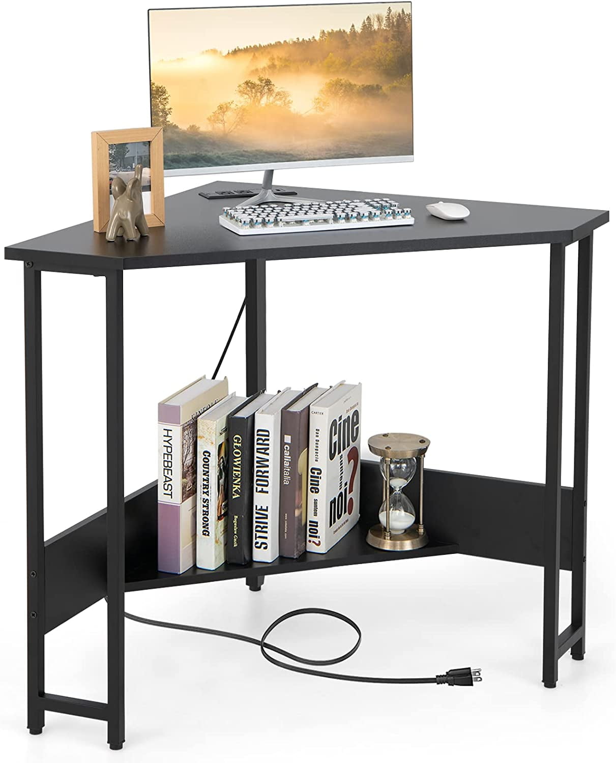 GOFLAME Corner Desk with Power Outlet, Triangle Computer Desk for Small ...