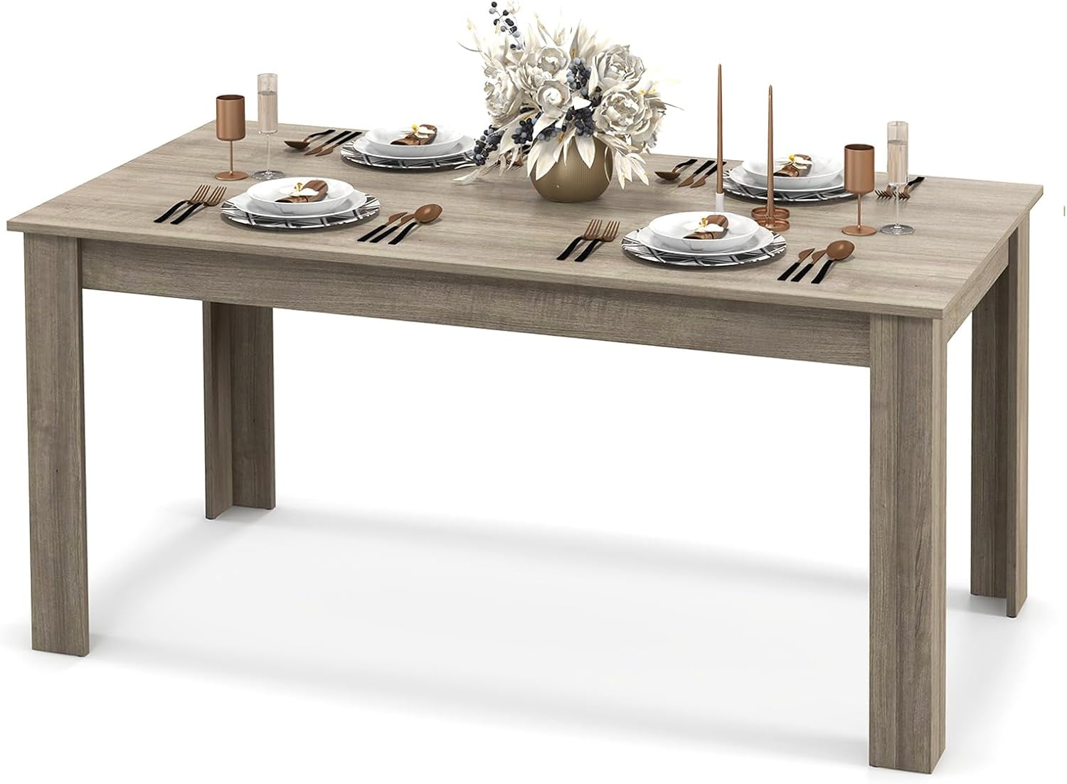 GOFLAME Dining Table for 4-6 People, 63” Modern Kitchen Table with L ...