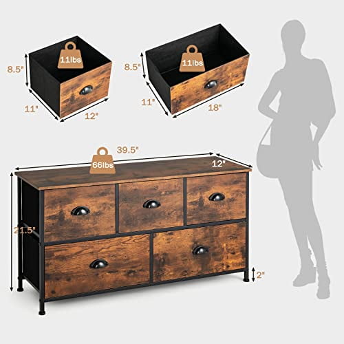 GOFLAME Dresser with 5 Drawers, Chest of Drawers with Adjustable Foot ...