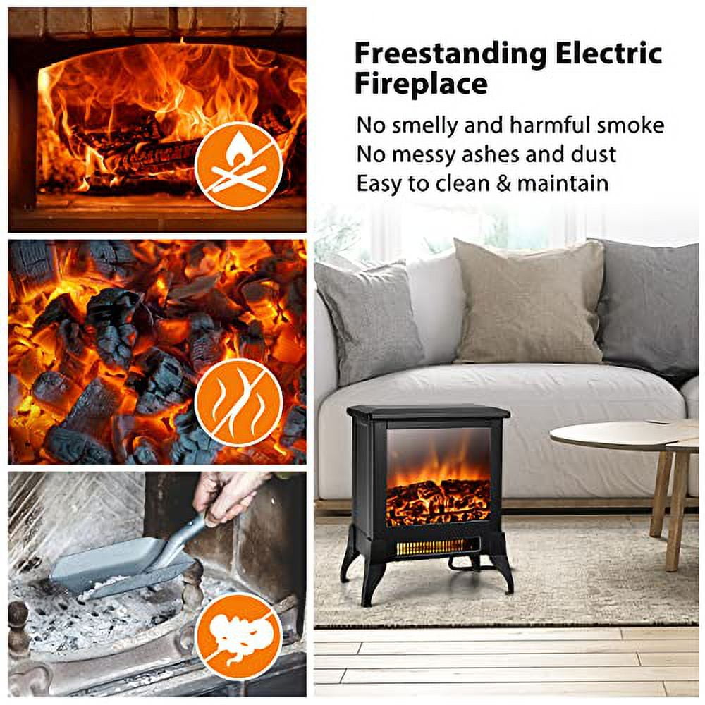 GOFLAME Electric Fireplace Heater Freestanding, 1400W Compact Fireplace ...