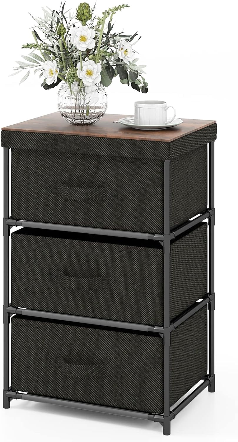 GOFLAME Fabric Dresser with 3 Drawers, Nightstand for Bedroom, Bedside ...