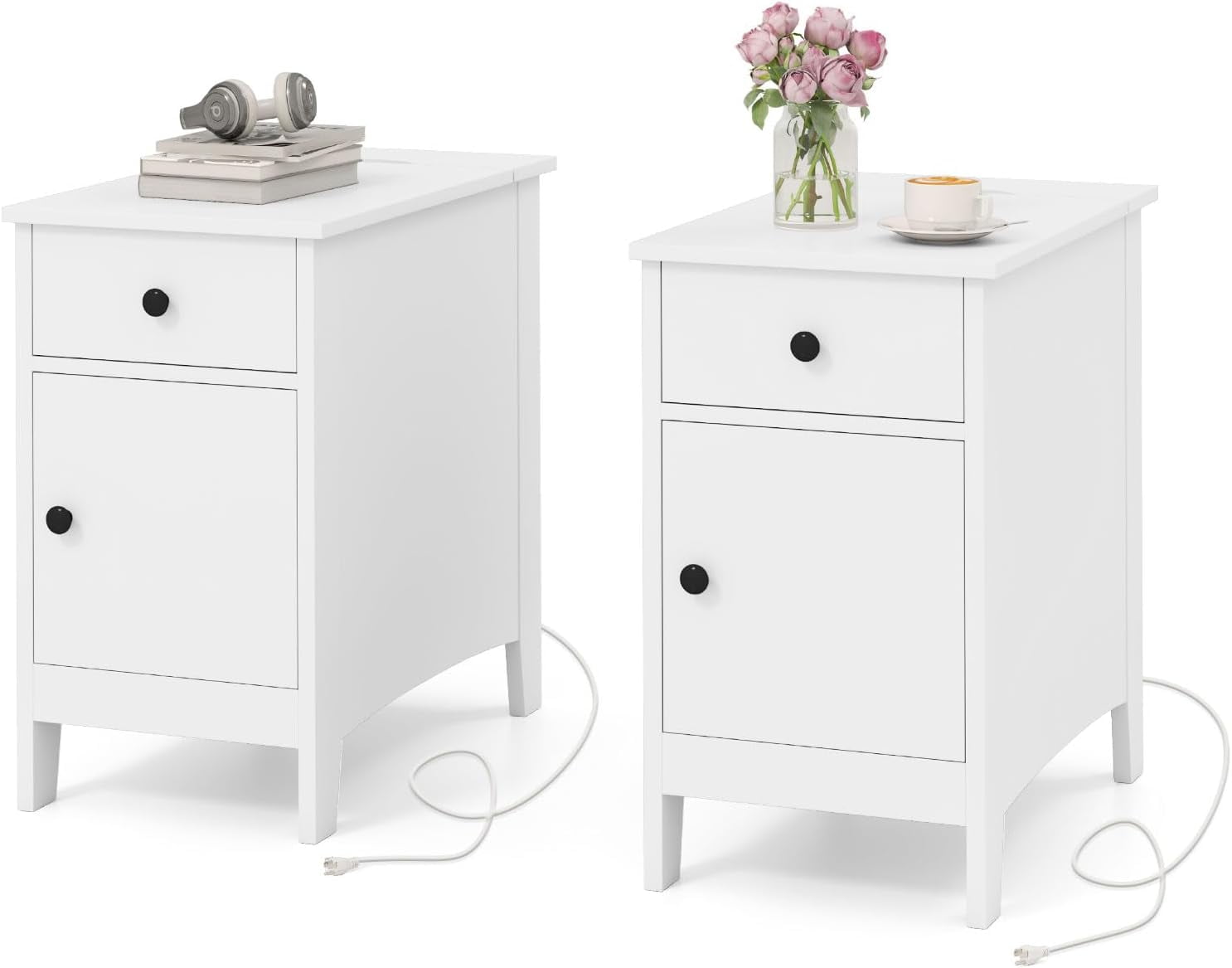 GOFLAME Flip Top End Table with Charging Station Set of 2, Modern Side ...