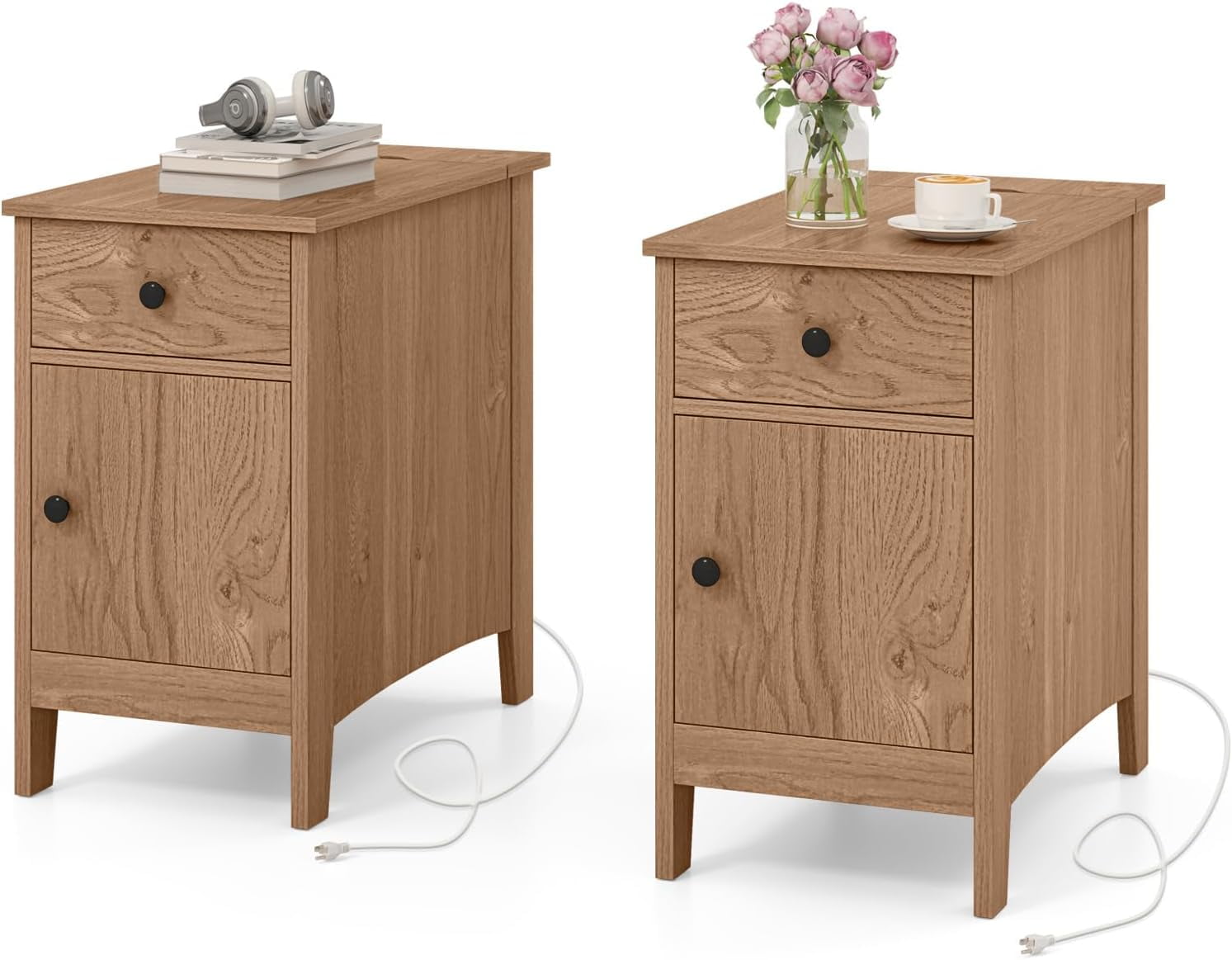 GOFLAME Flip Top End Table with Charging Station Set of 2, Modern Side ...
