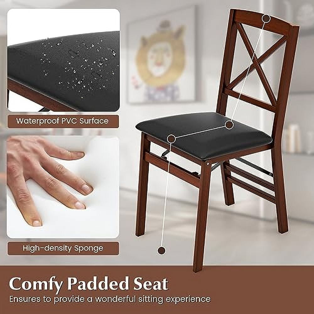 GOFLAME Folding Dining Chairs Set of 2, Foldable Side Chairs with PVC ...