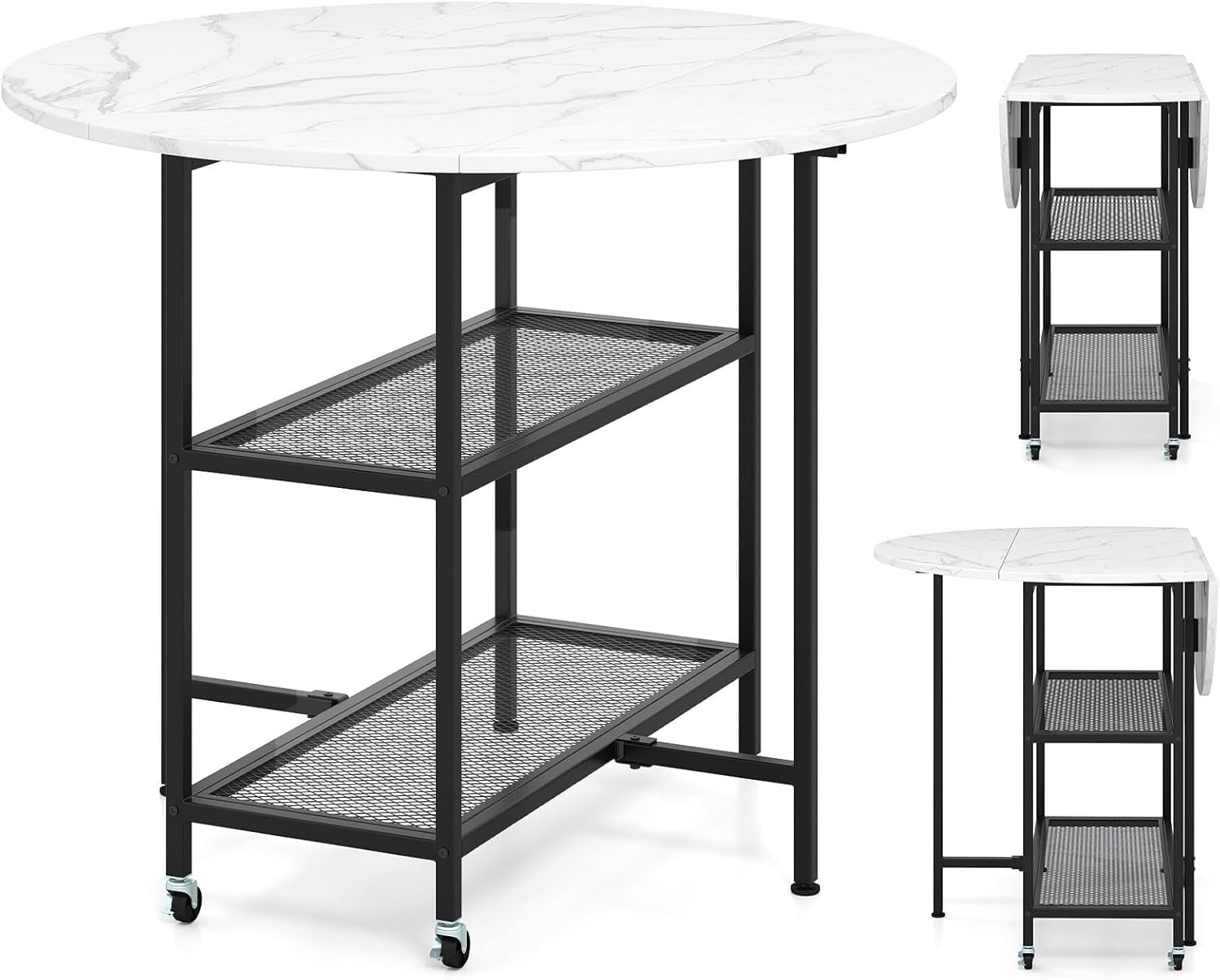 GOFLAME Folding Dining Table, Mobile Round Extendable Kitchen Table ...