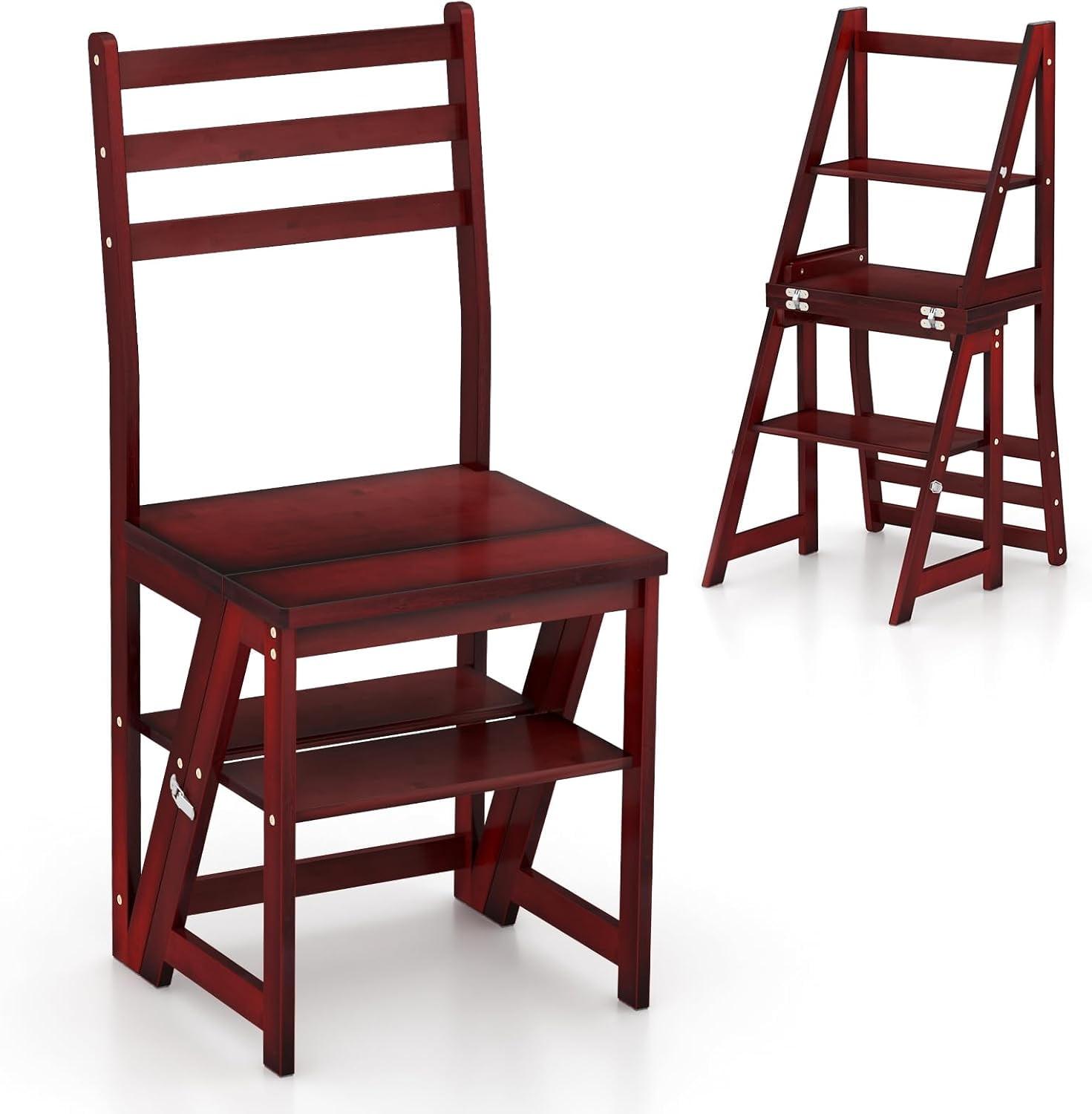 GOFLAME Folding Step Ladder Chair, 3-Step Bamboo Ladder Stool ...