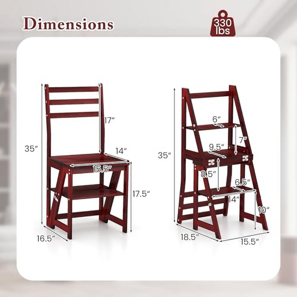 GOFLAME Folding Step Ladder Chair, 3-Step Bamboo Ladder Stool ...