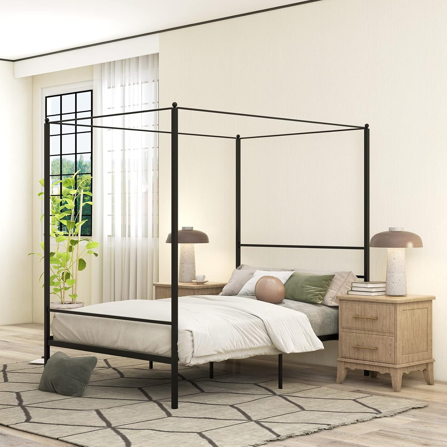GOFLAME Full Size Metal Canopy Platform Bed Frame, Modern Canopy Bed ...