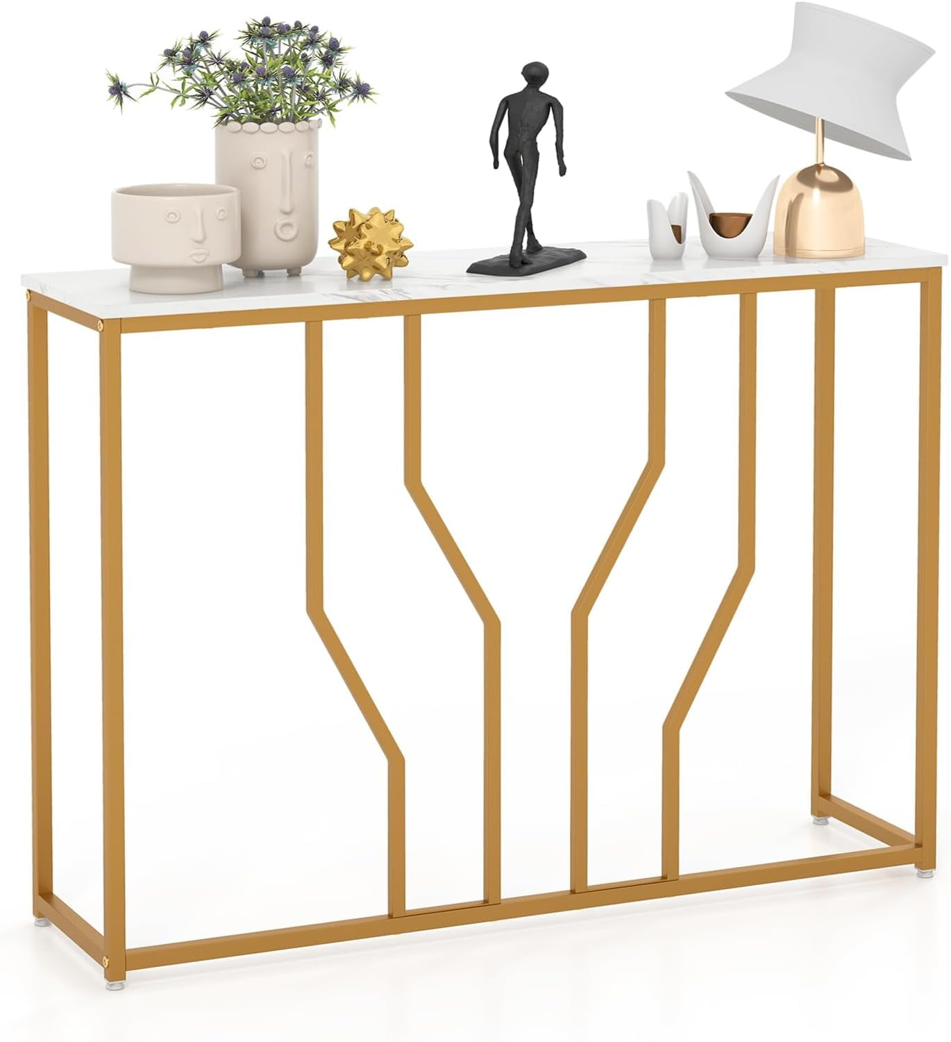 GOFLAME Gold Console Table, 44” Modern Narrow Entryway Table with Faux ...