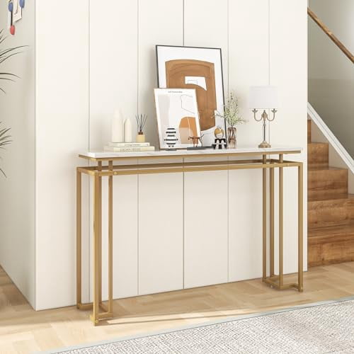 GOFLAME Gold Console Table, 47 Inch Modern Narrow Entryway Table with ...