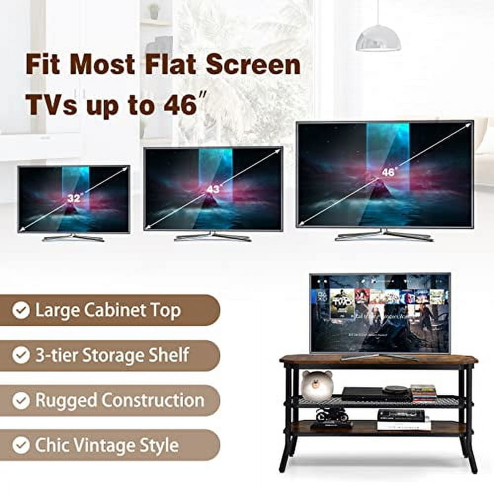 GOFLAME Industrial TV Stand for TVs up to 46", 3-Tier Wood TV Cabinet ...