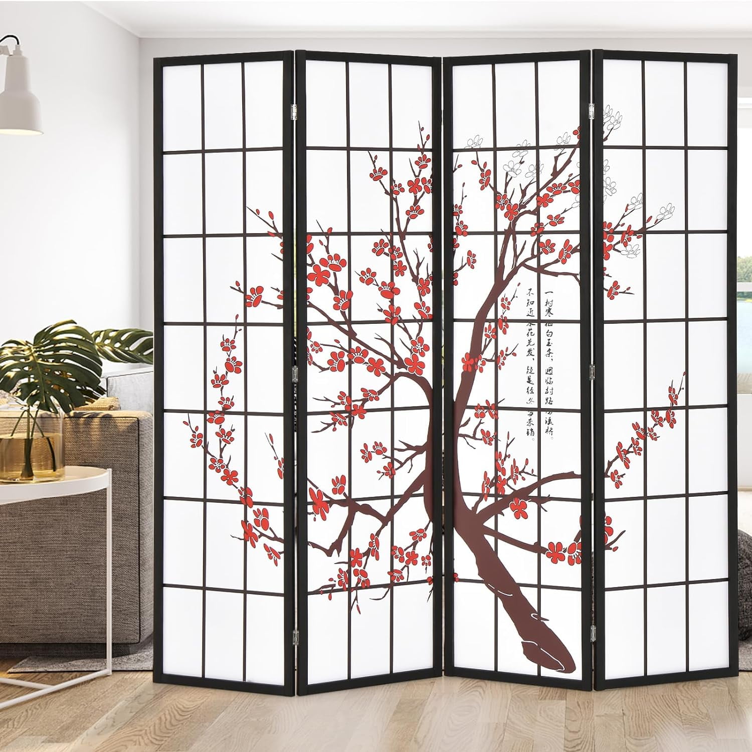 GOFLAME Japanese Style 4 Panel Room Divider, 6ft Folding Shoji Screen ...