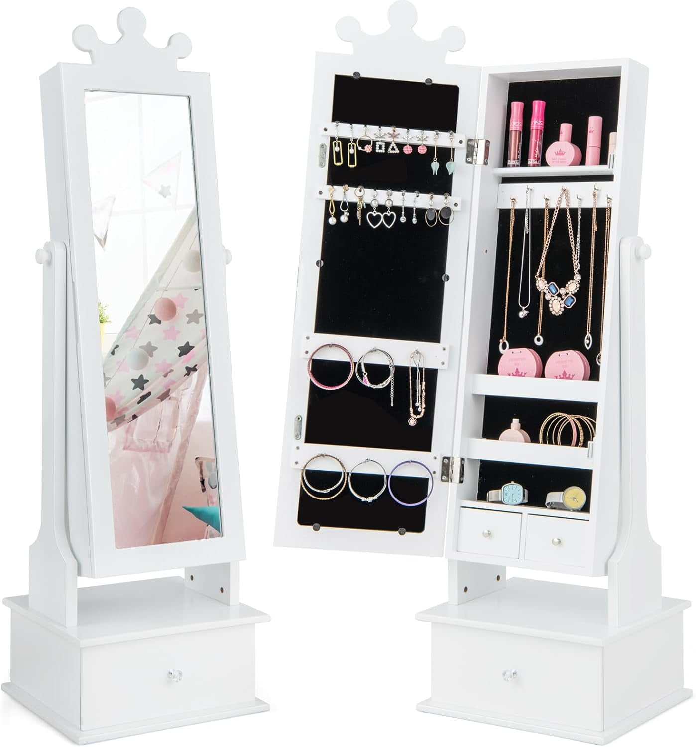 GOFLAME Kids Jewelry Armoire, Children’s Jewelry Cabinet with Full ...