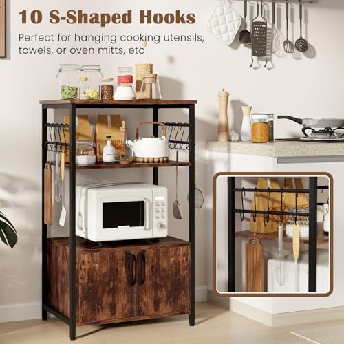 GOFLAME Kitchen Baker's Rack with Cabinet, 3-Tier Pantry Cabinet with 2 ...
