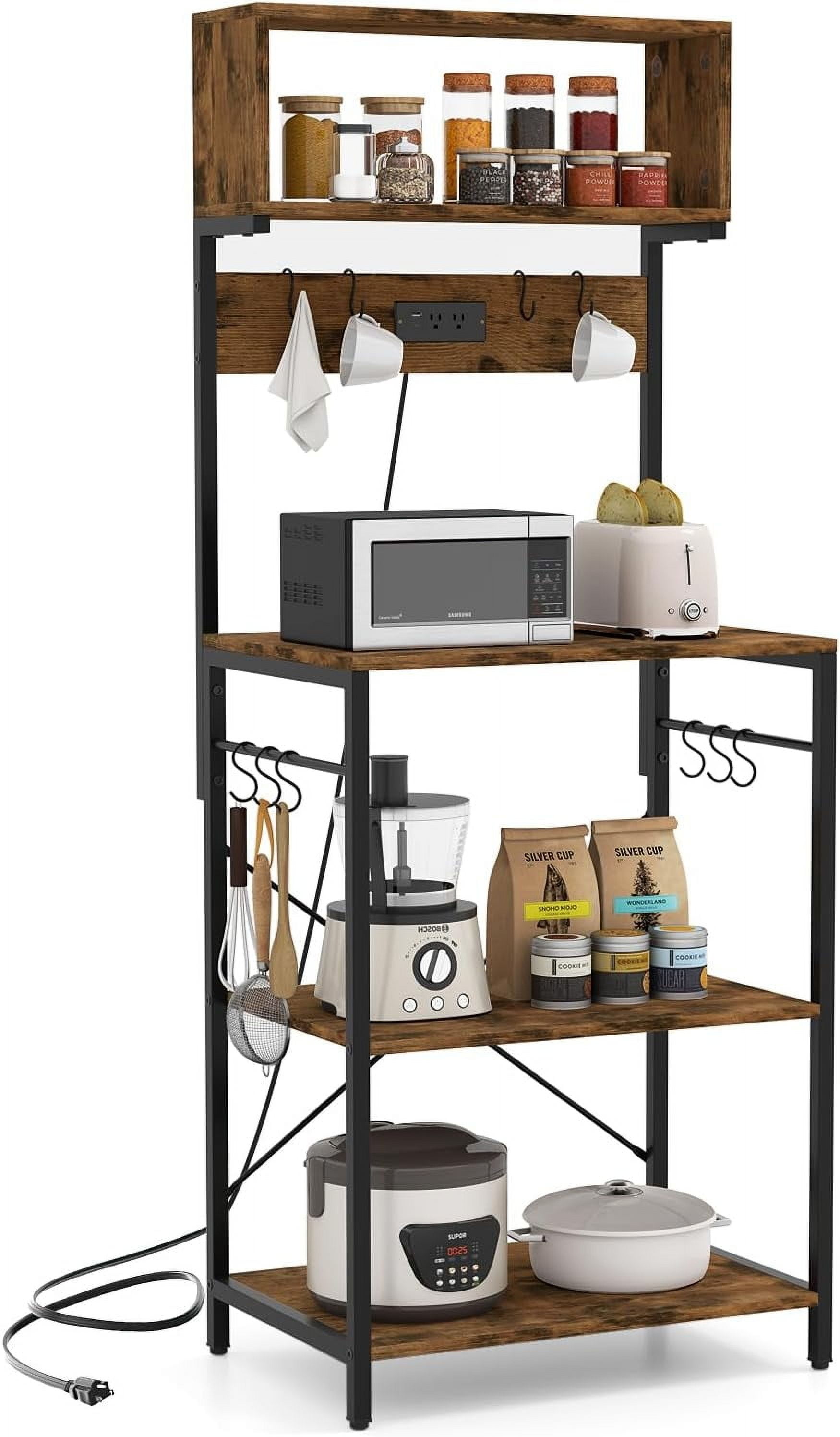 GOFLAME Kitchen Bakers Rack with Power Outlet, 60” Tall Microwave Stand ...