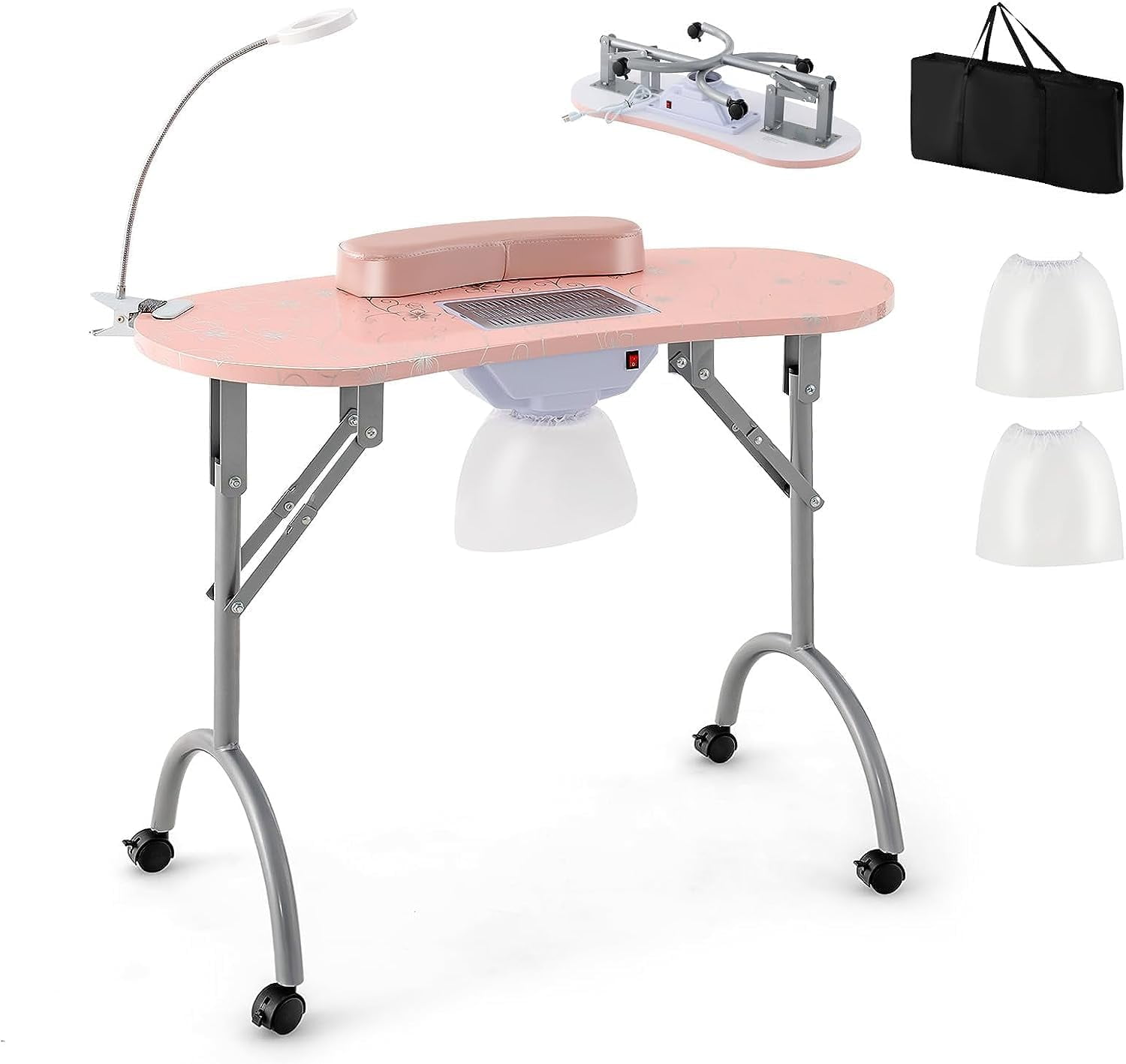 GOFLAME Manicure Nail Table, Foldable Nail Technician Desk w/Electric ...