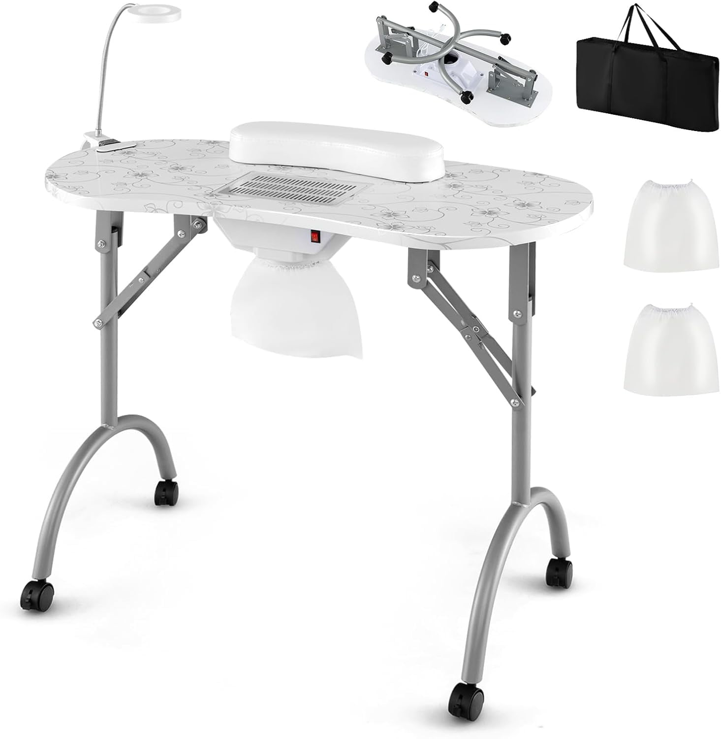 GOFLAME Manicure Nail Table, Foldable Nail Technician Desk w/Electric ...