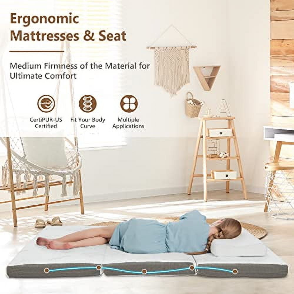 GOFLAME Memory Foam Tri-Fold Mattress, 4” Foldable Floor Mattress with ...
