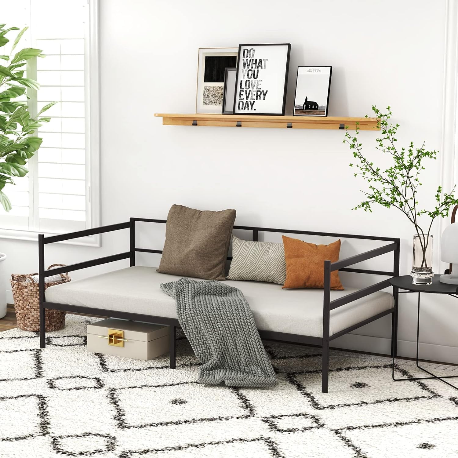 GOFLAME Metal Daybed Frame, Twin Size Platform Bed with Guardrail, Dual ...