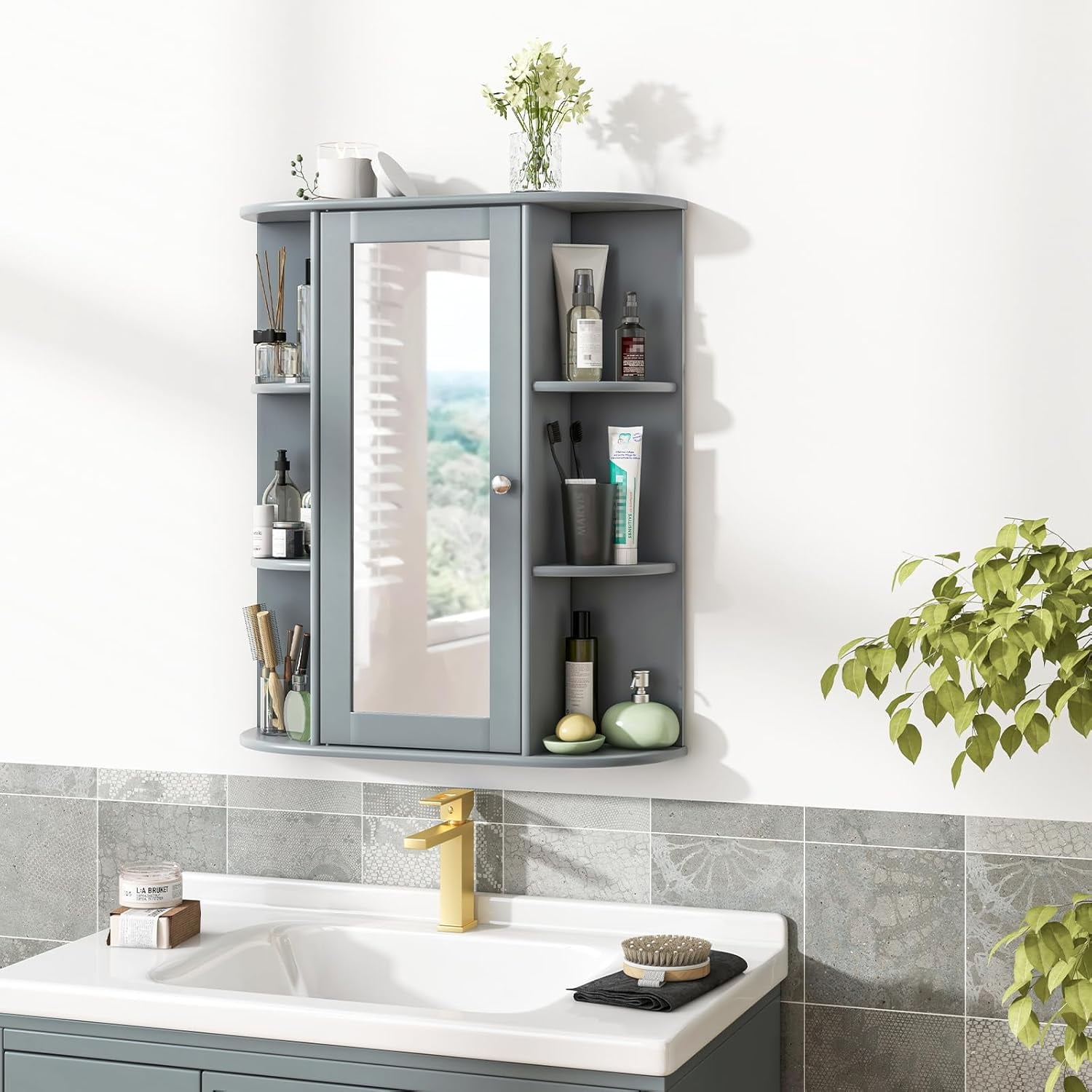 GOFLAME Mirrored Bathroom Medicine Cabinet, Wall Mounted Storage ...