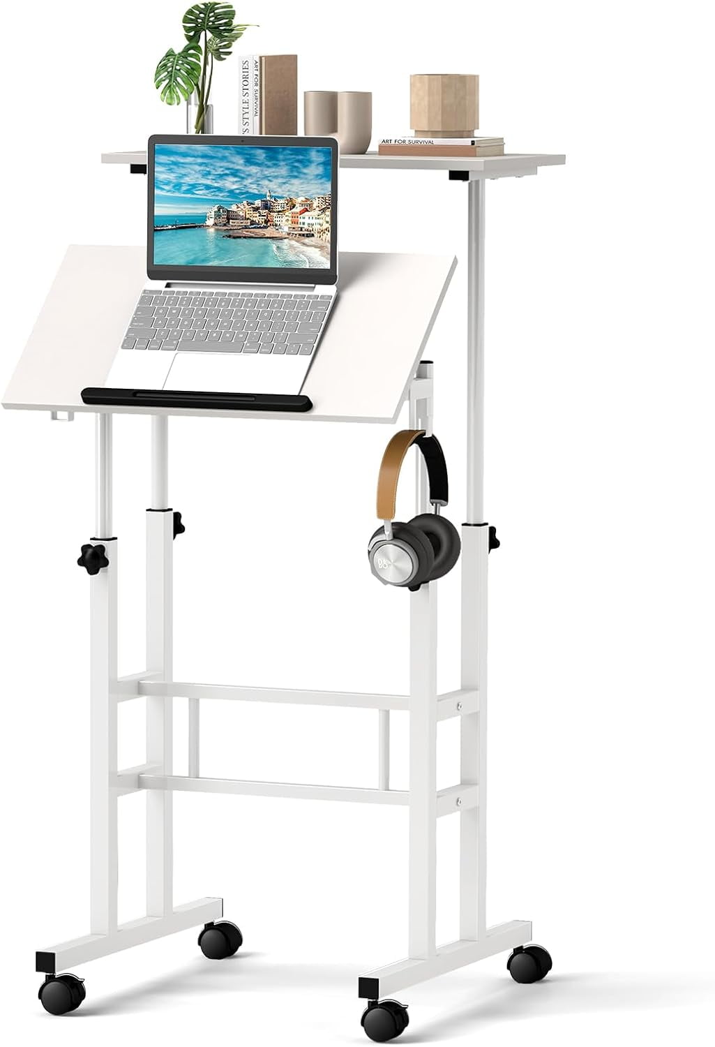 GOFLAME Mobile Standing Desk, Height Adjustable Stand Up Computer ...