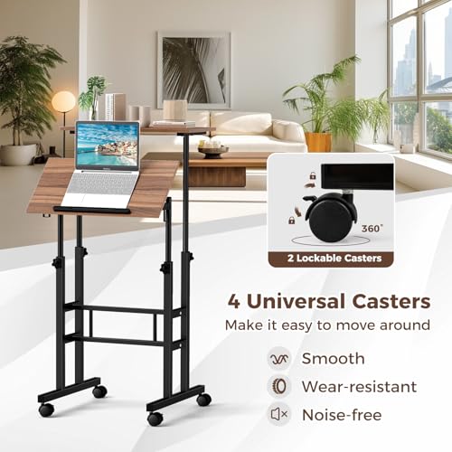 GOFLAME Mobile Standing Desk, Height Adjustable Stand Up Computer ...